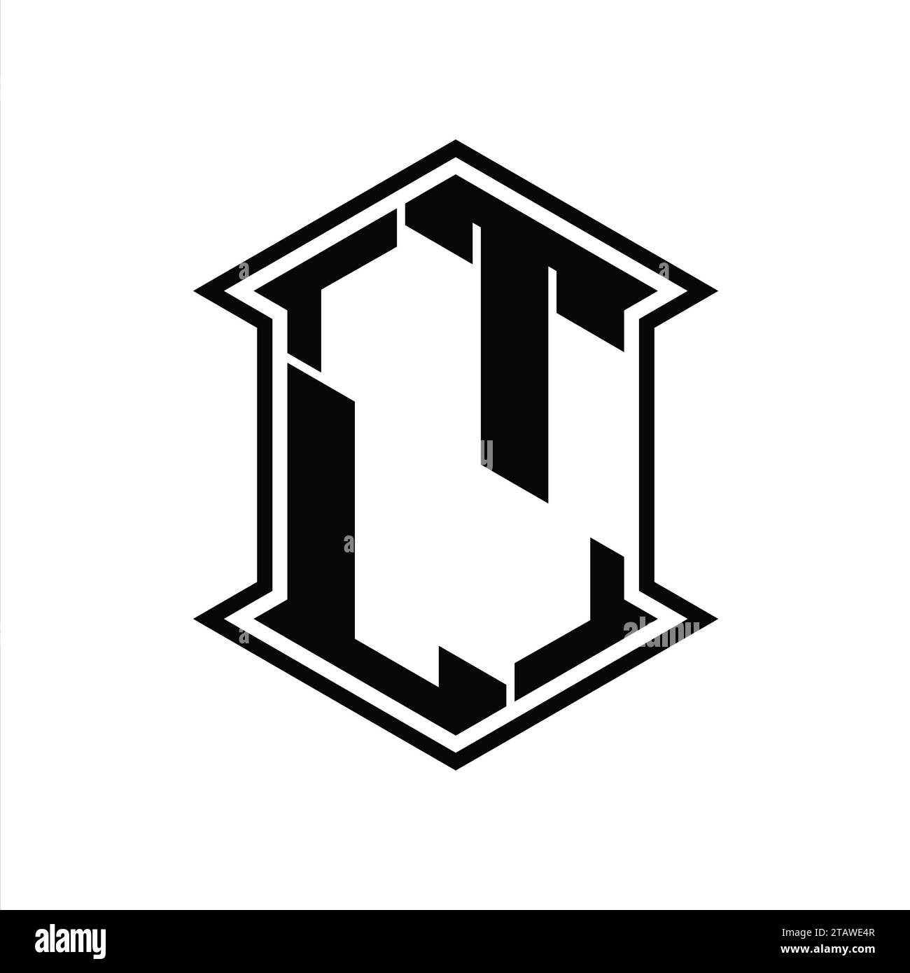 TL Letter Logo monogram hexagon shield shape up and down with sharp corner isolated style design ...