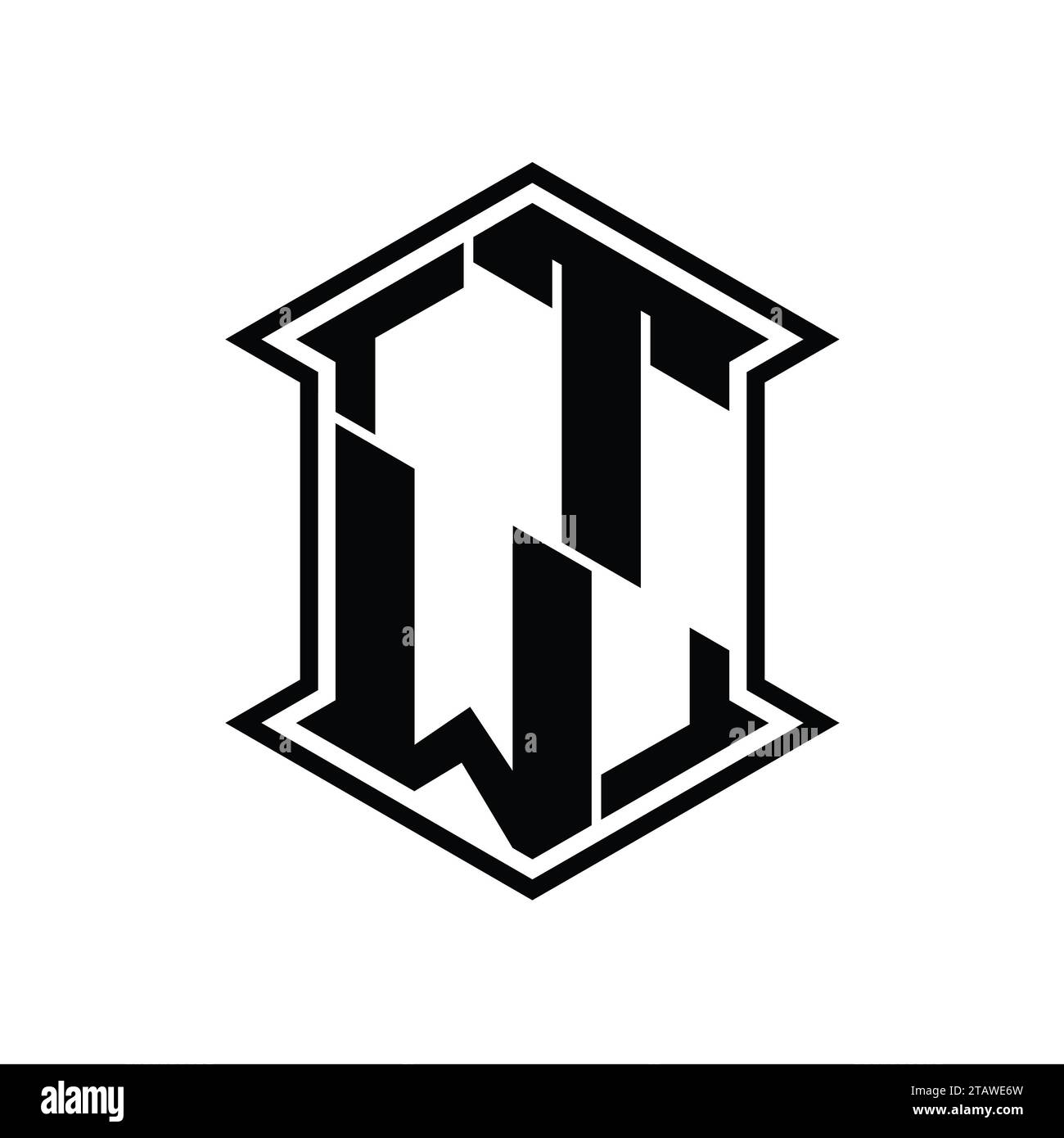 TW Letter Logo monogram hexagon shield shape up and down with sharp corner isolated style design ...
