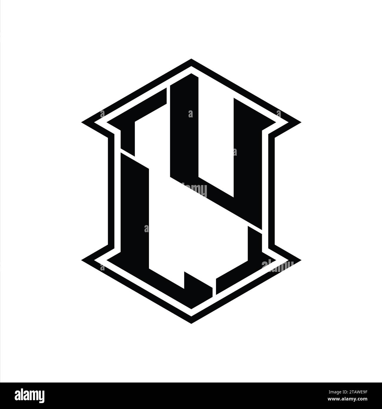 UL Letter Logo monogram hexagon shield shape up and down with sharp ...