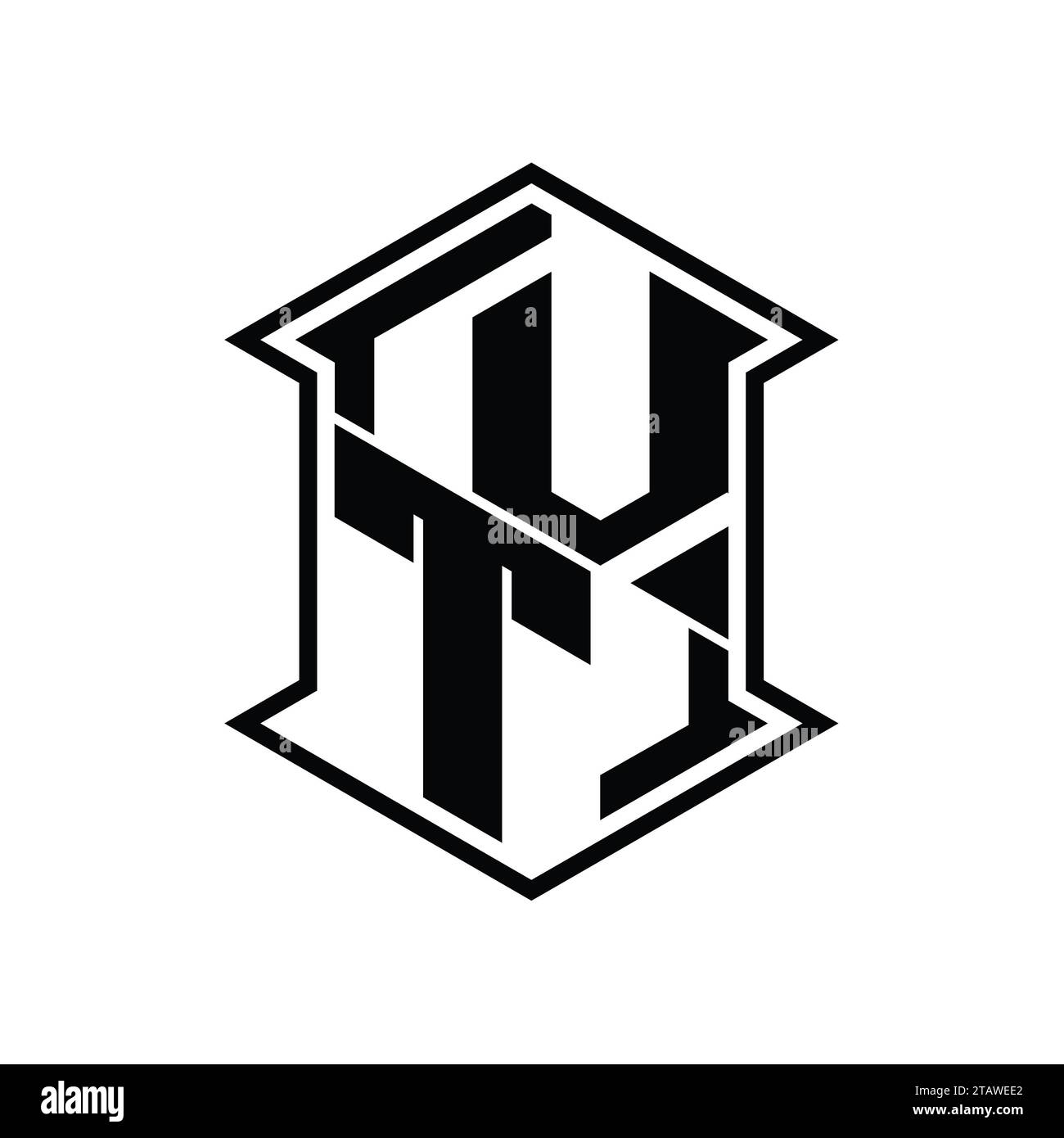 VT Letter Logo monogram hexagon shield shape up and down with sharp corner isolated style design ...