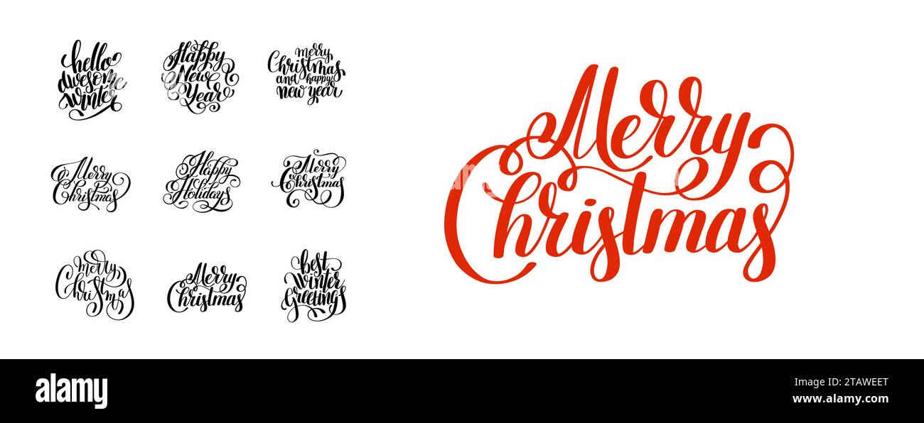 Hand lettering inscription Merry Christmas and Happy Holidays set ...