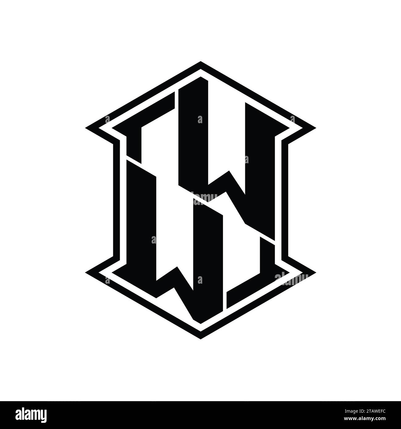 WW Letter Logo monogram hexagon shield shape up and down with sharp corner isolated style design ...
