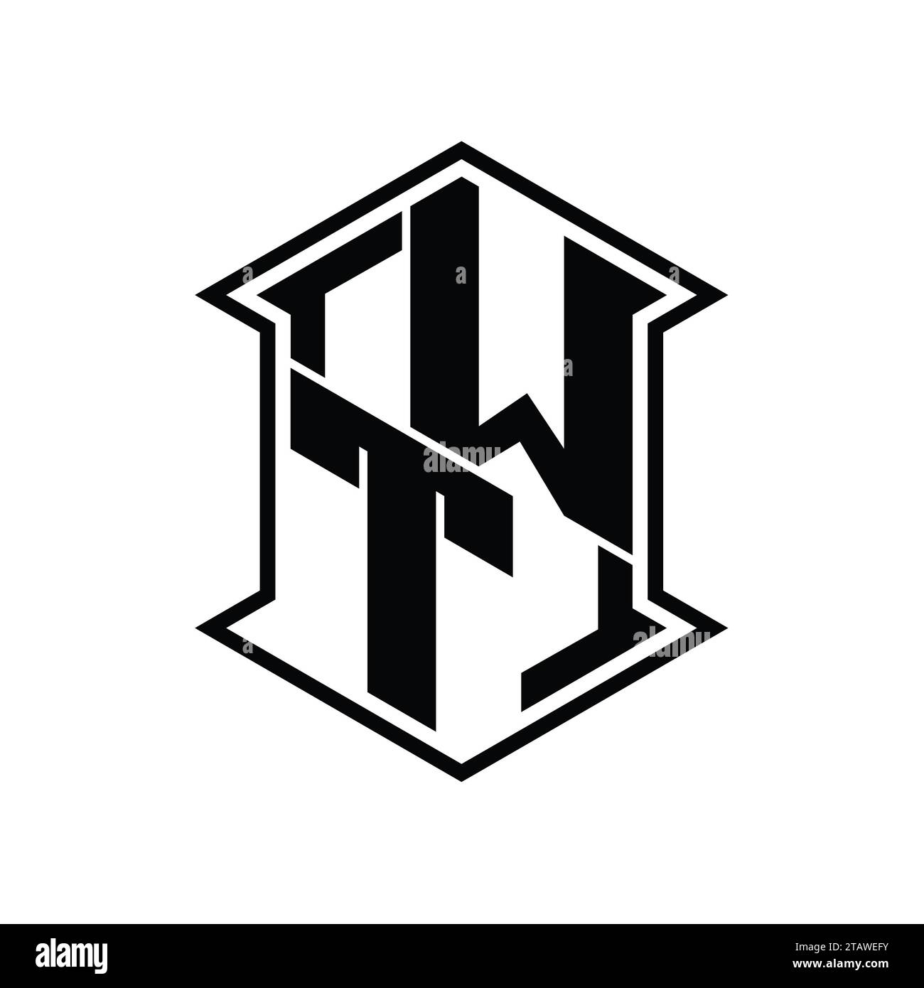 WT Letter Logo monogram hexagon shield shape up and down with sharp ...