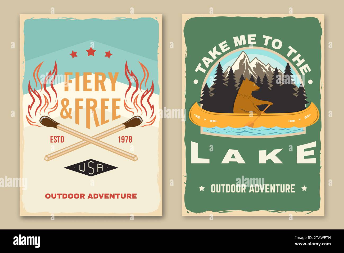 Set of camping retro posters. Vector illustration. Vintage typography ...