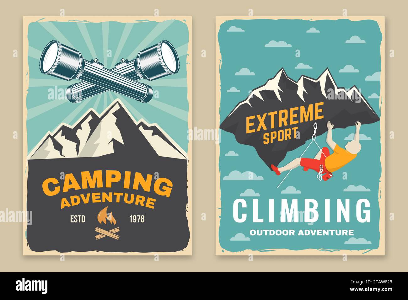Set of camping retro posters. Outdoor adventure. Vector illustration ...