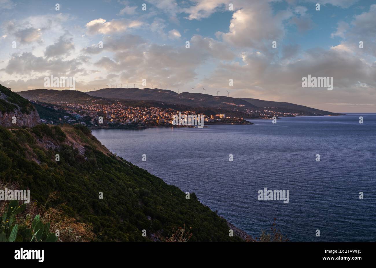 Summer morning adriatic coastline landscape with stony beach hi-res ...