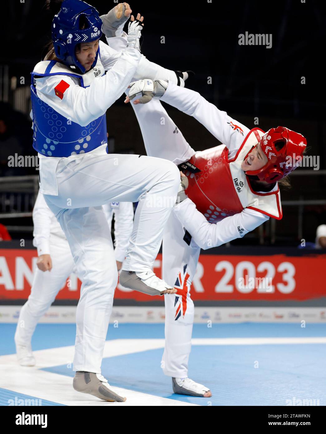 Great Britain's Rebecca McGowan (right) and China's Lei Xu on day three of the 2023 World ...