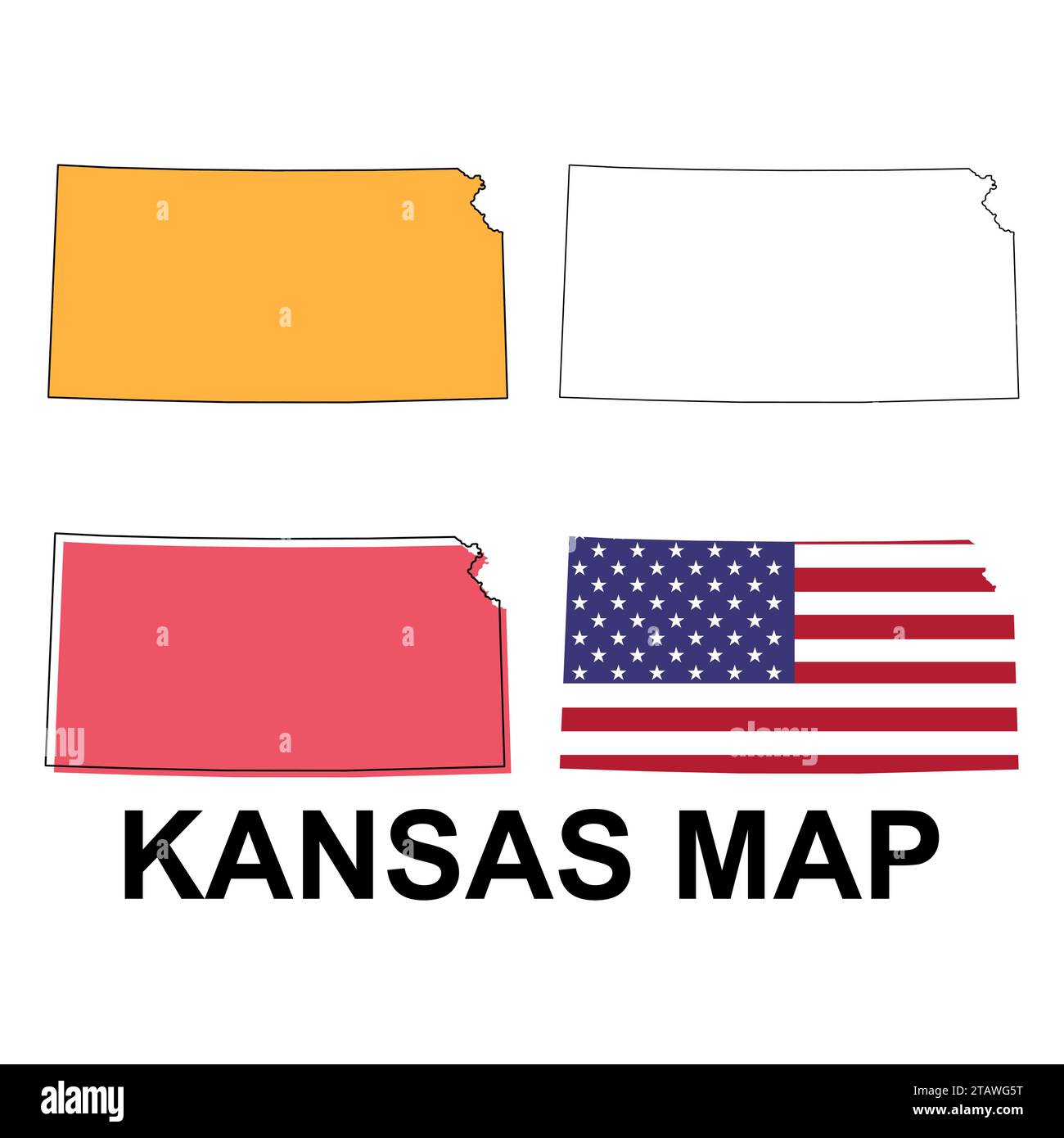 Set of Kansas map, united states of america. Flat concept icon vector ...