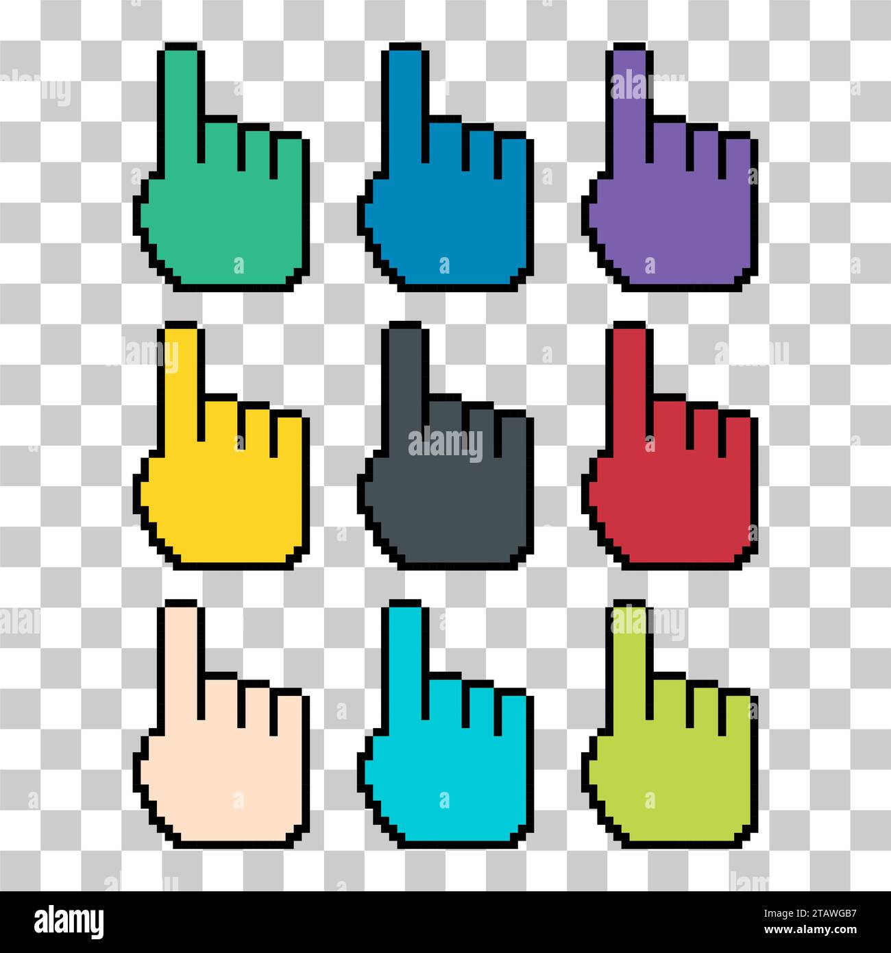 Set of finger pixel icon, web cursor click mouse symbol, computer ...