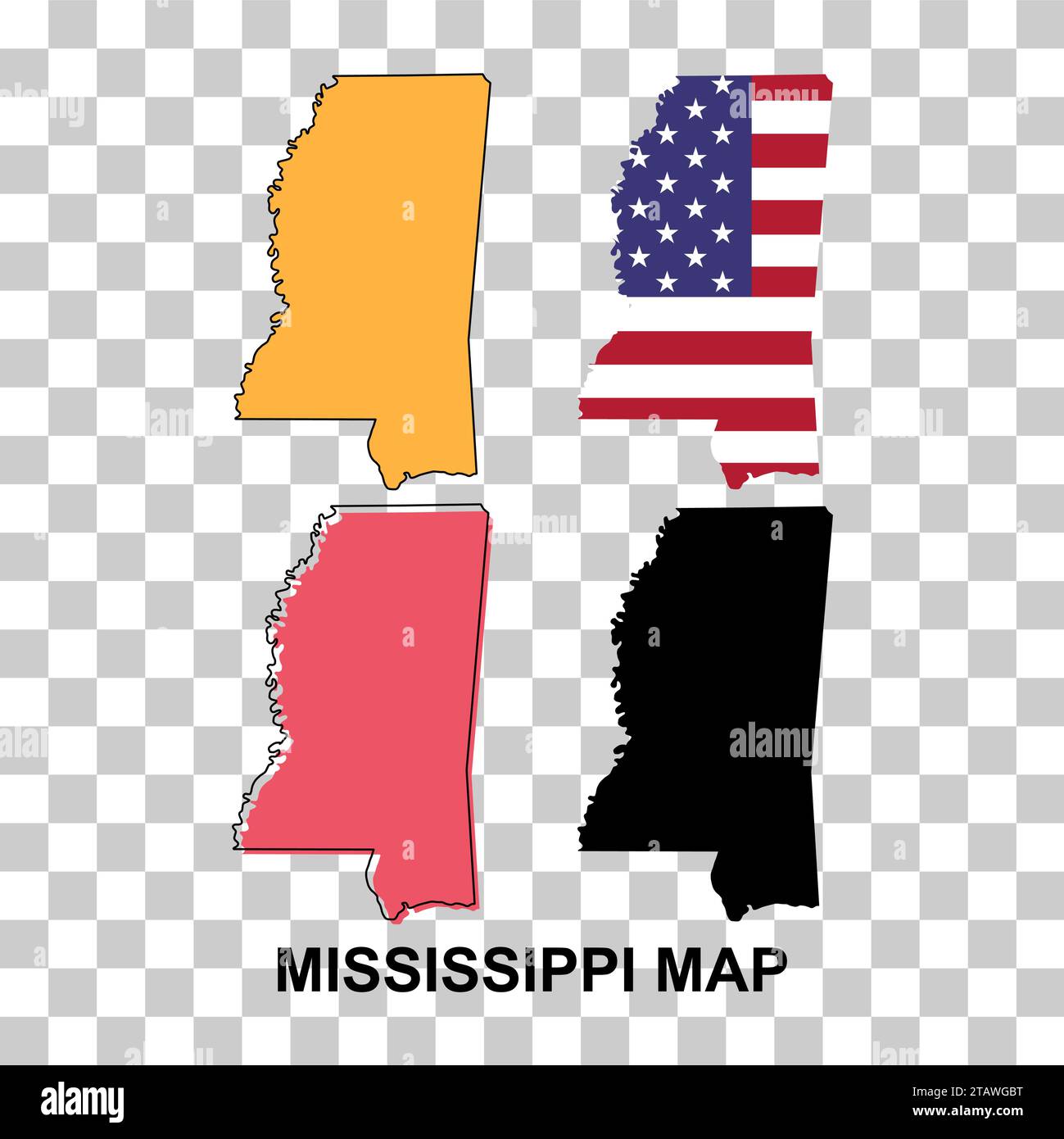 Set of Mississippi map, united states of america. Flat concept icon ...