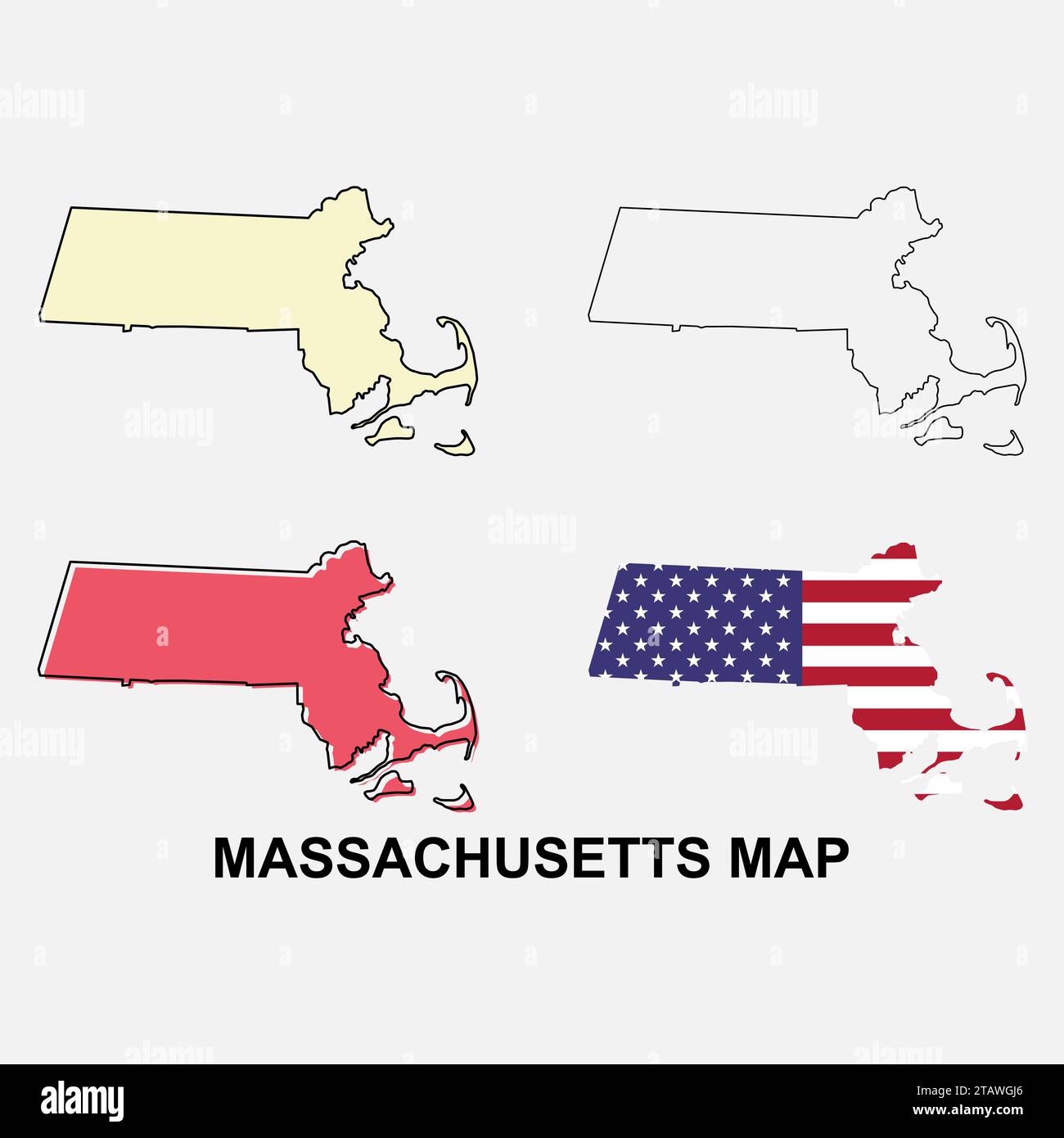 Set of Massachusetts map, united states of america. Flat concept icon ...