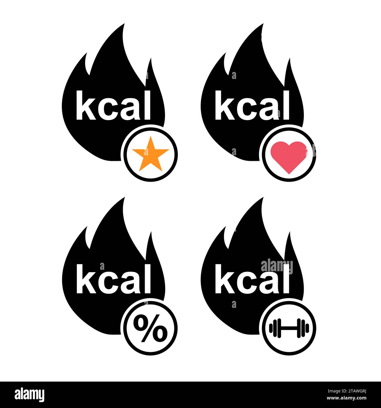 Set of Calories healthy diet icon, nutrition food low sign, kcal zero ...