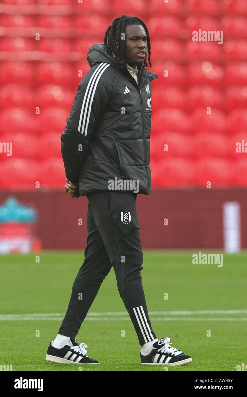 Calvin Bassey #3 of Fulham arrives ahead of the Premier League match ...
