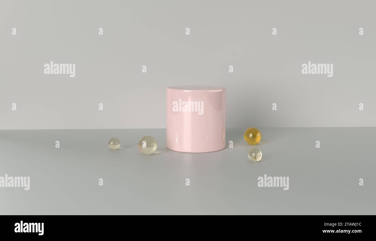 3d cylinder render with some glass ball.s Stock Photo - Alamy