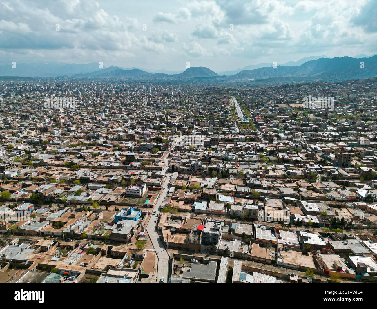 Aerial view of Kabul city, with Kabul city buildings and a building on ...