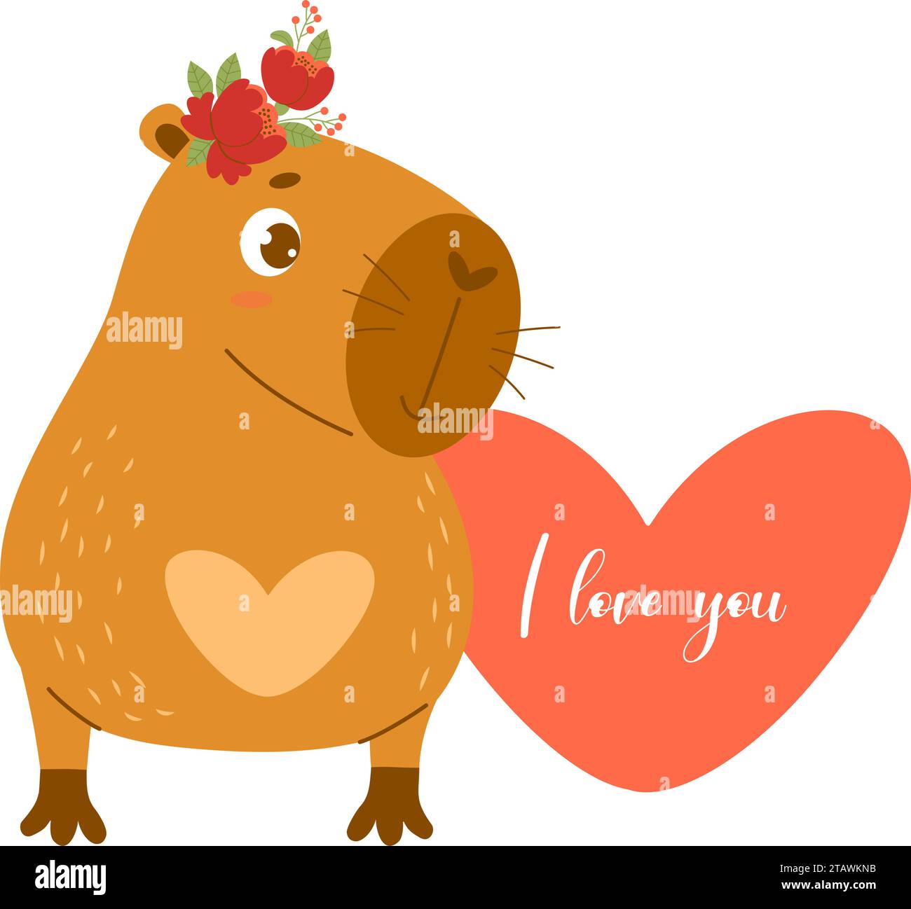 Cool valentine card with in love capybara animal girl with heart ...