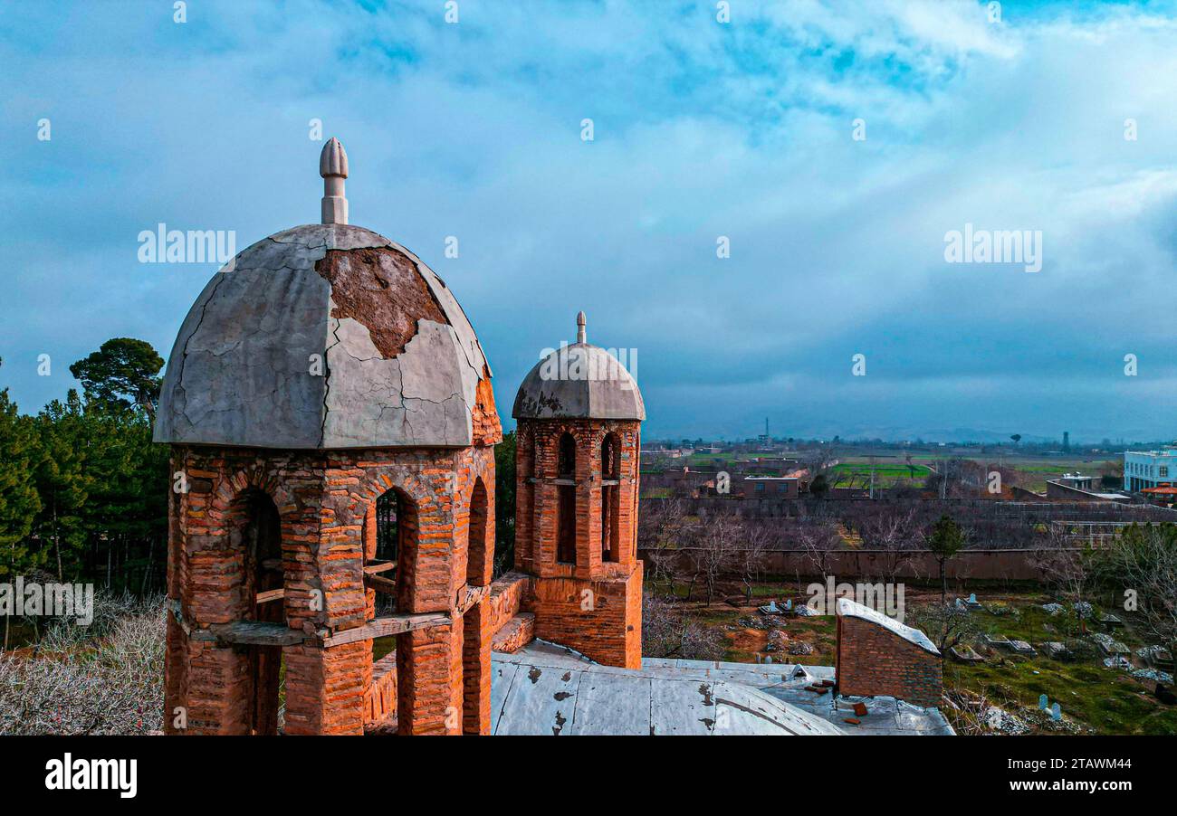 Aerial view of an Islamic mosque located amidst a green village Stock ...