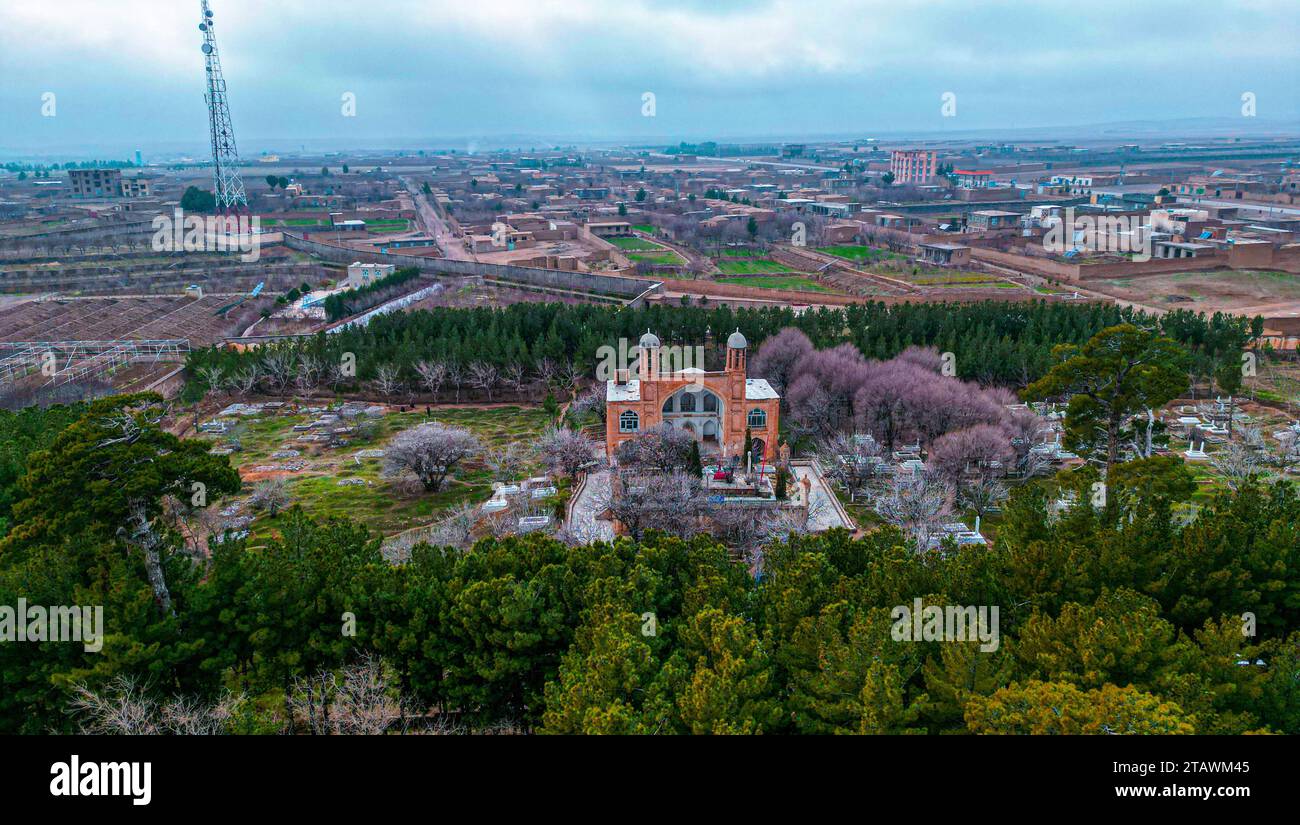 Aerial view of an Islamic mosque located amidst a green village Stock ...