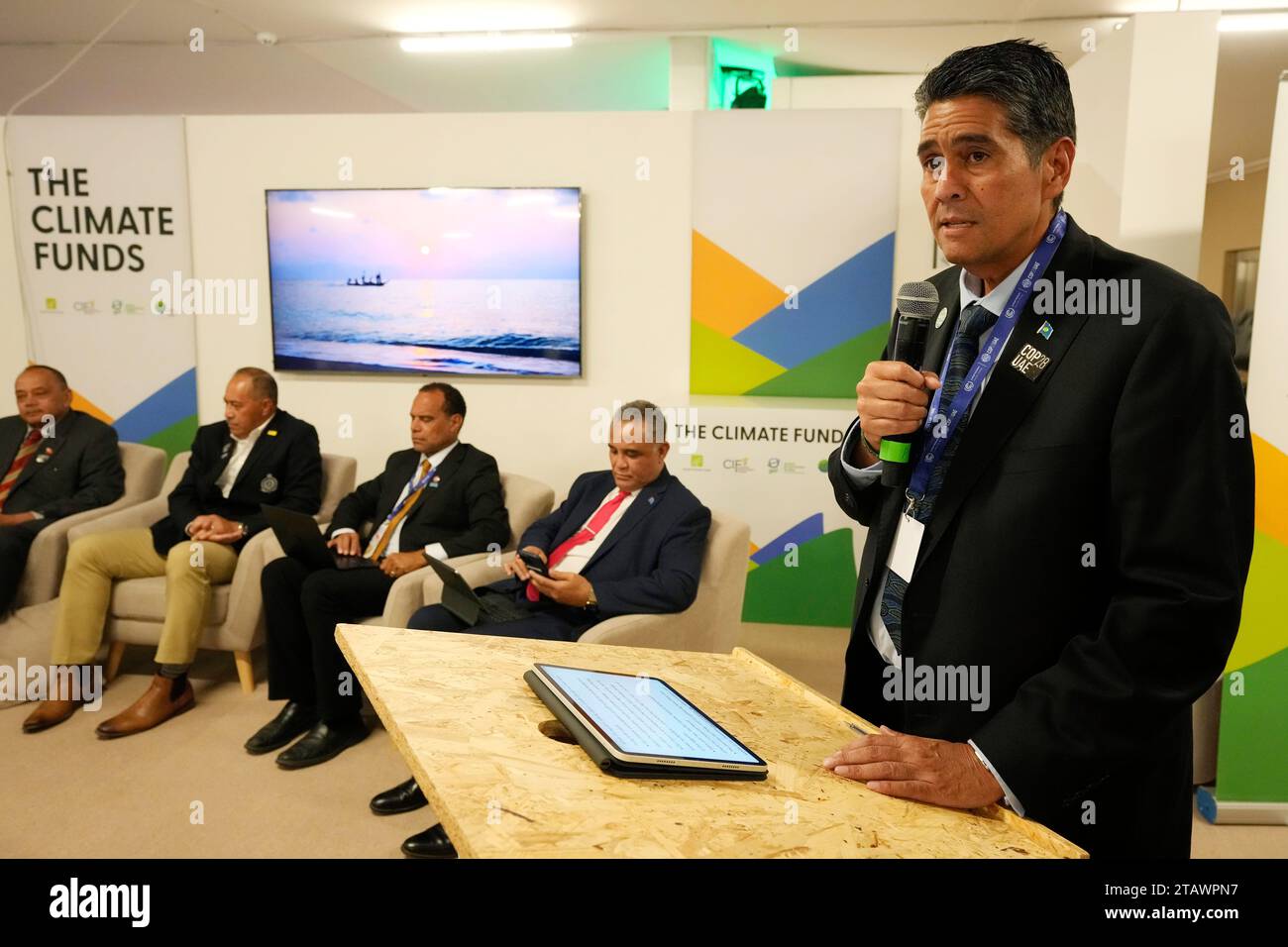 Surangel Whipps, Jr., president of Palau, speaks at an event with ...