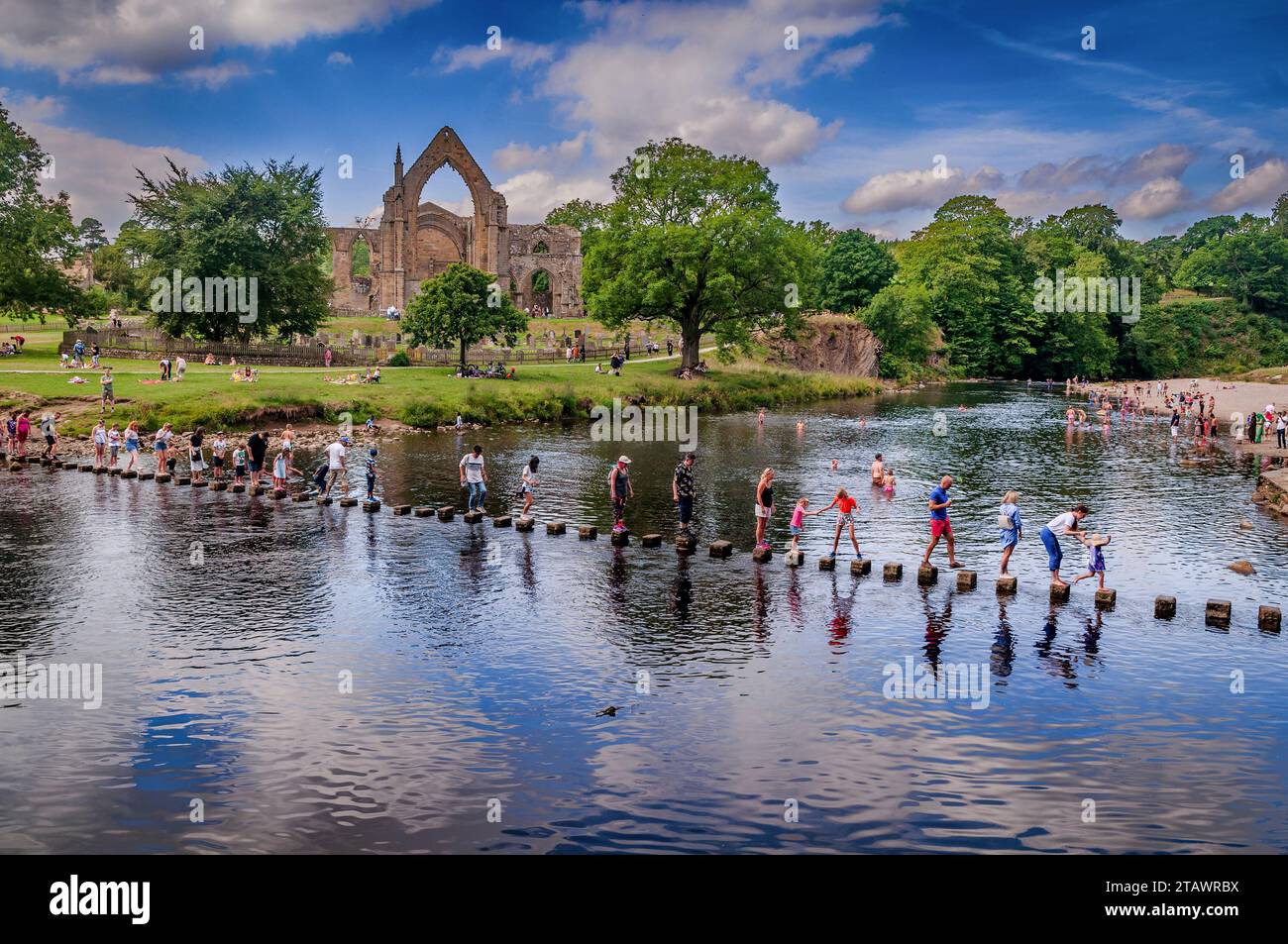Bolton Abbey. West Yorkshire. River Wharfe. Stepping stones Stock Photo ...
