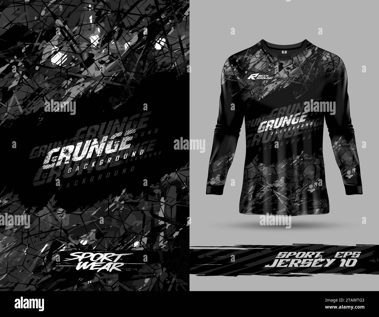 Long sleeve t shirt template for extreme sports grunge background ...