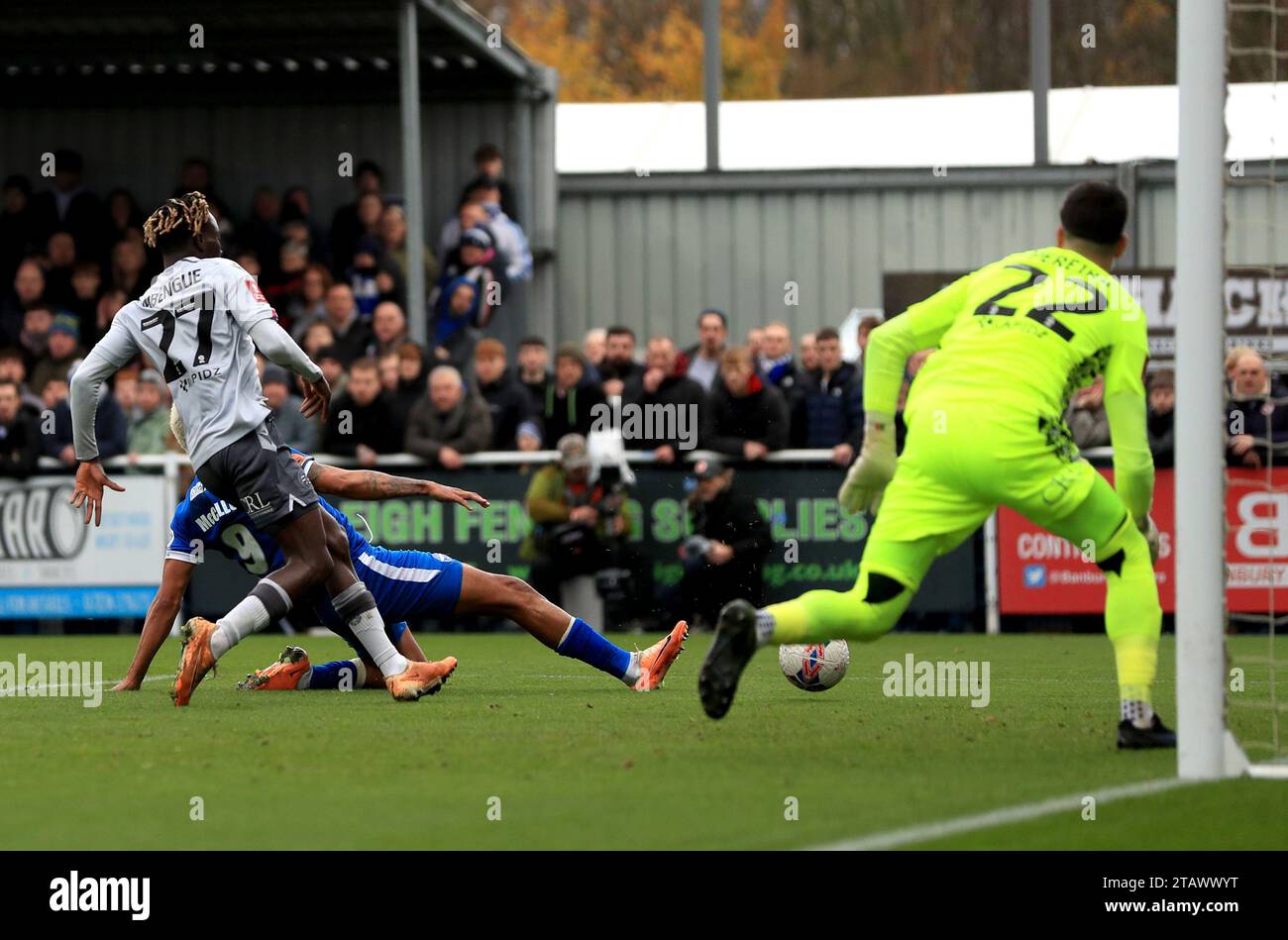 Eastleigh's Paul McCallum scores the opening goal during the Emirates ...