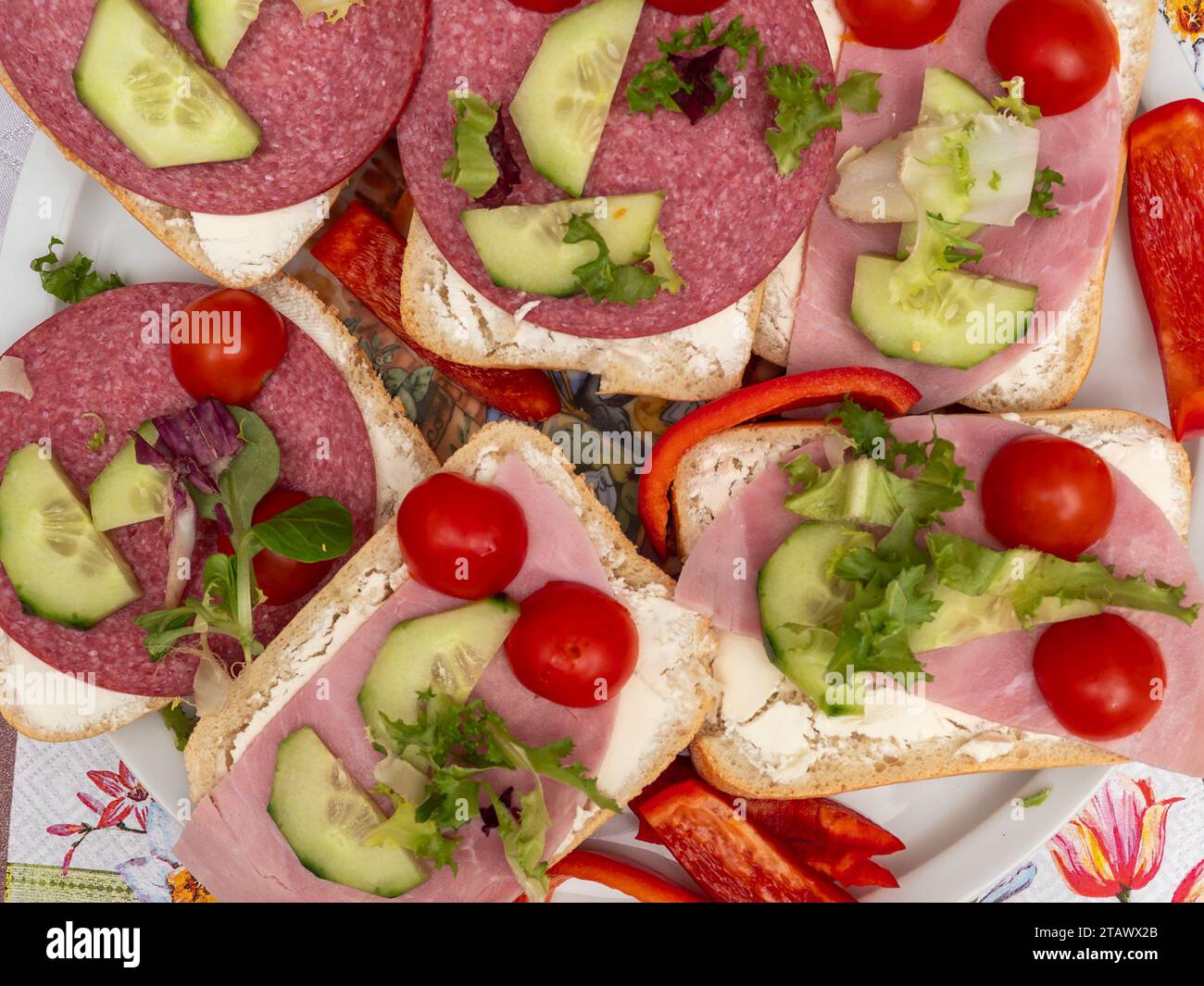 Traditional open sandwiches with salad. Sandwiches close-up Stock Photo ...
