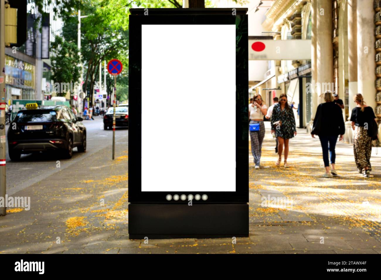 blank white poster billboard on busy street. advertising ad space ...