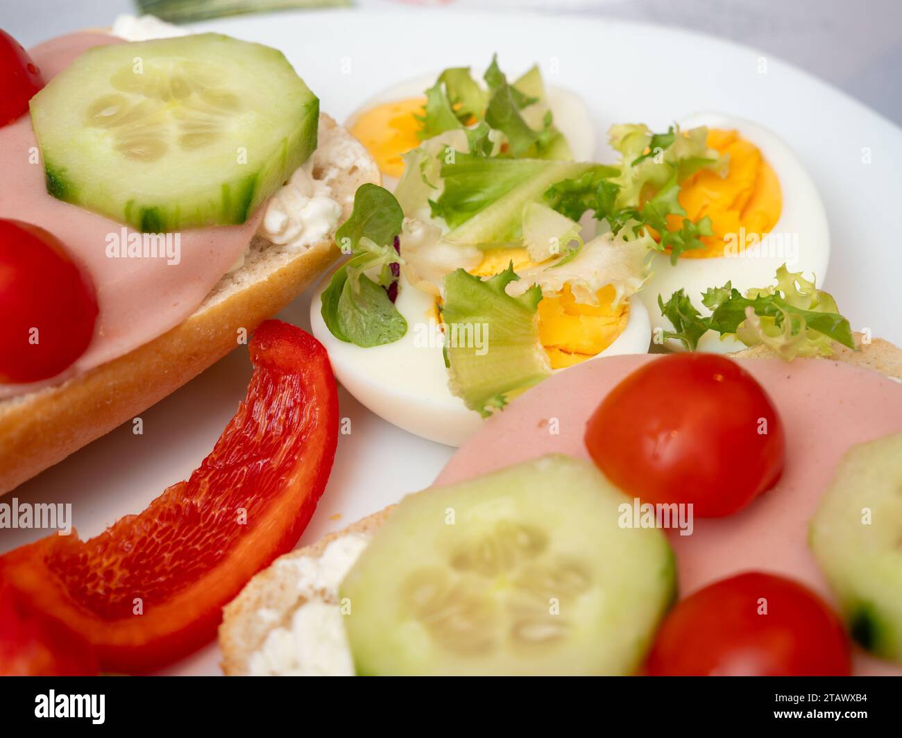 Traditional open sandwiches with salad. Sandwiches close-up Stock Photo ...
