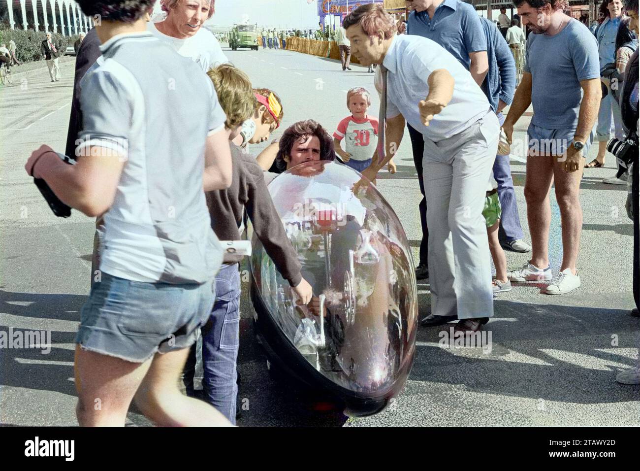 colourised bw photo of the 1981 Brighton man powered speed trials Two ...