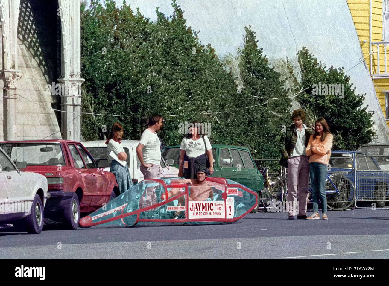 colourised bw photo of the 1981 Brighton man powered speed trials Two ...