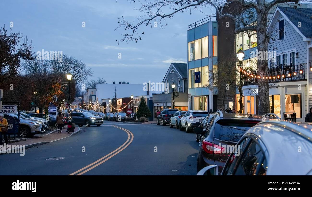 WESTPORT, CT, USA - DECEMBER 2 , 2023: Evening street view in December ...