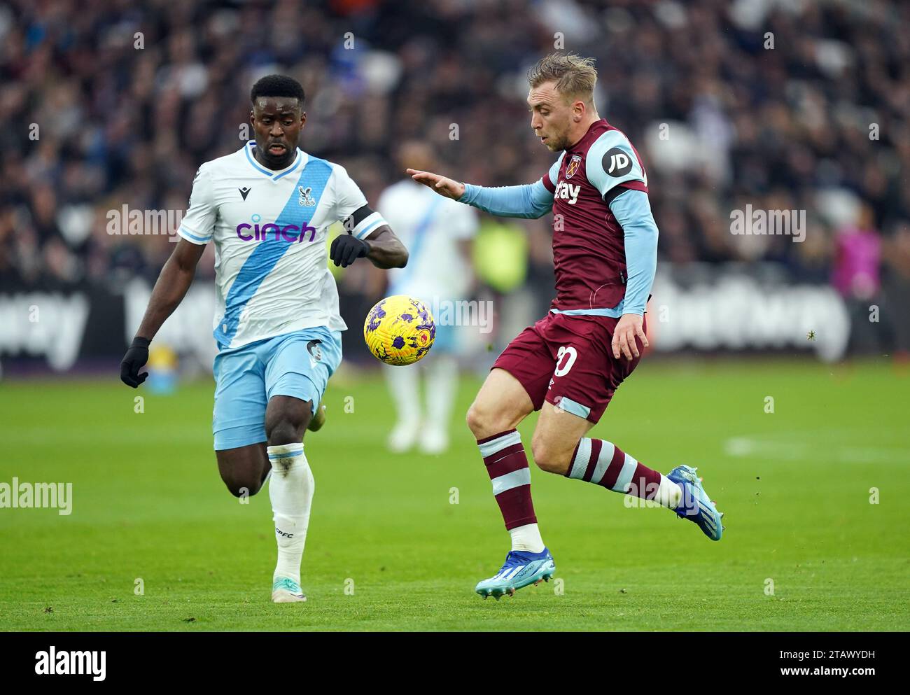 West Ham United's Jarrod Bowen and Crystal Palace's Marc Guehi (left ...