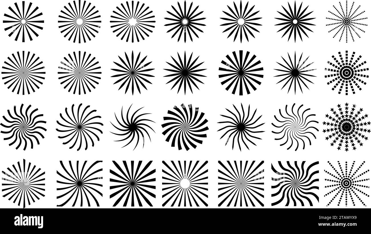 Black Circles With Rays Sunburst Element Radial Stripes Or Sunburst