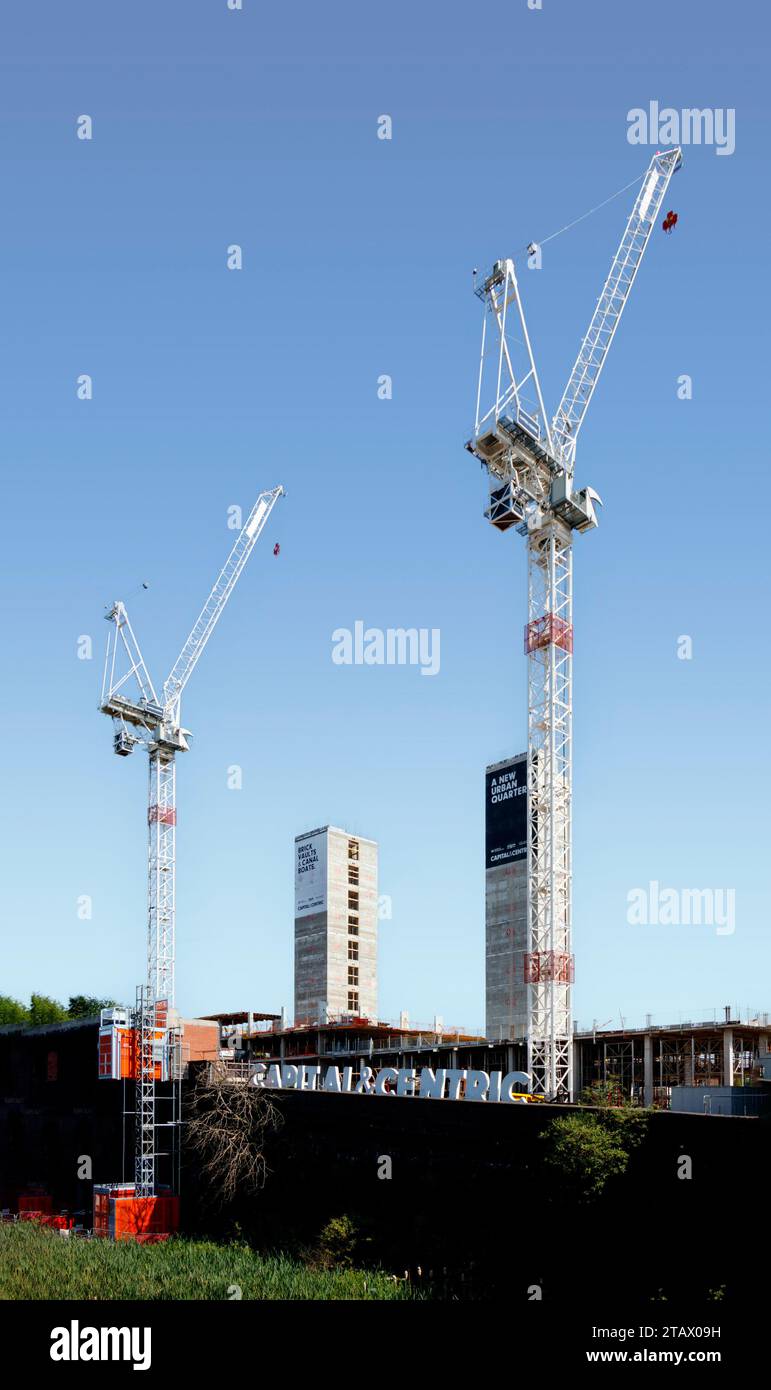 two construction cranes new urban quarter the goods yard developers ...