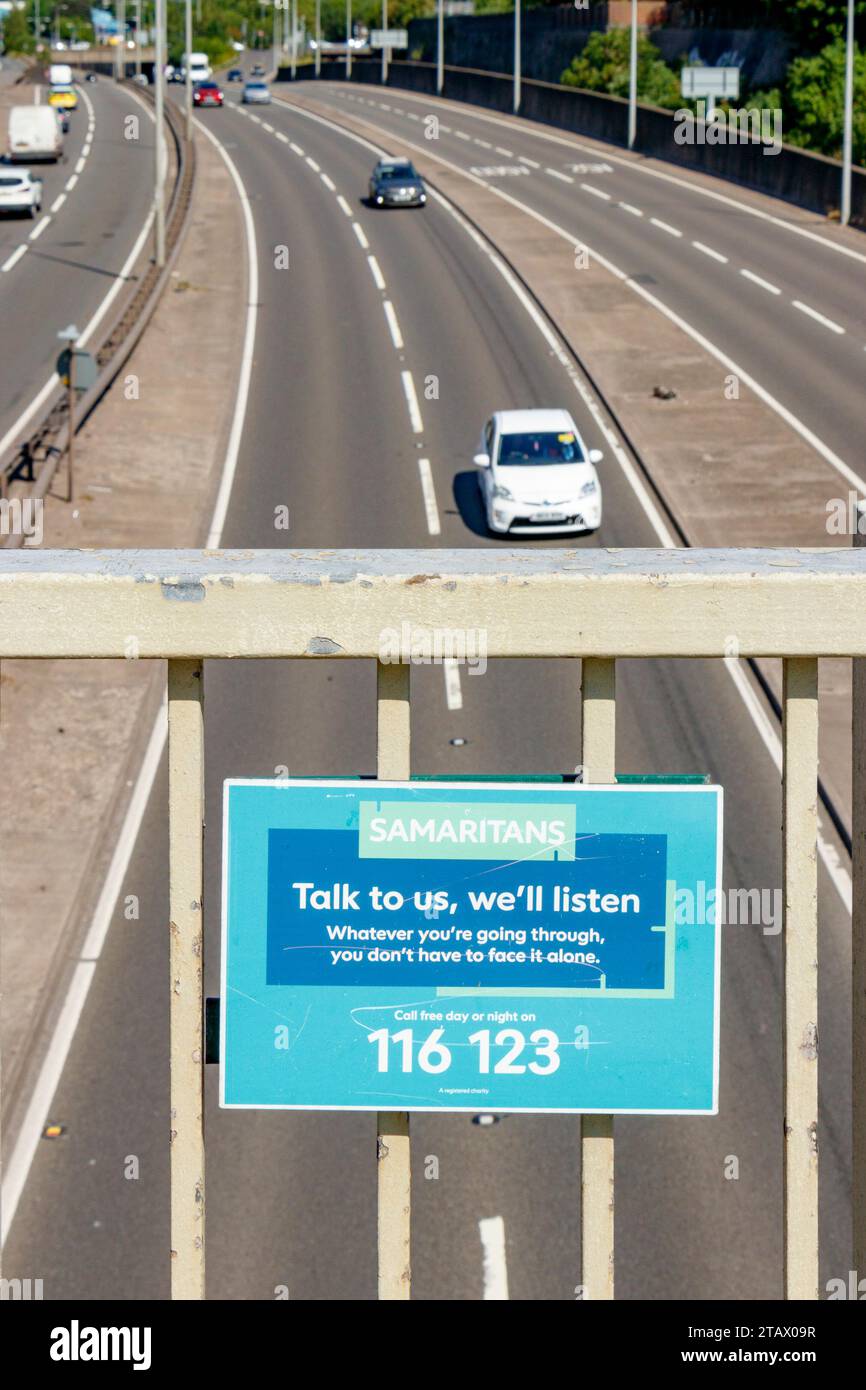 sign over the A500 dual carriageway in stoke on trent, samaritans ...