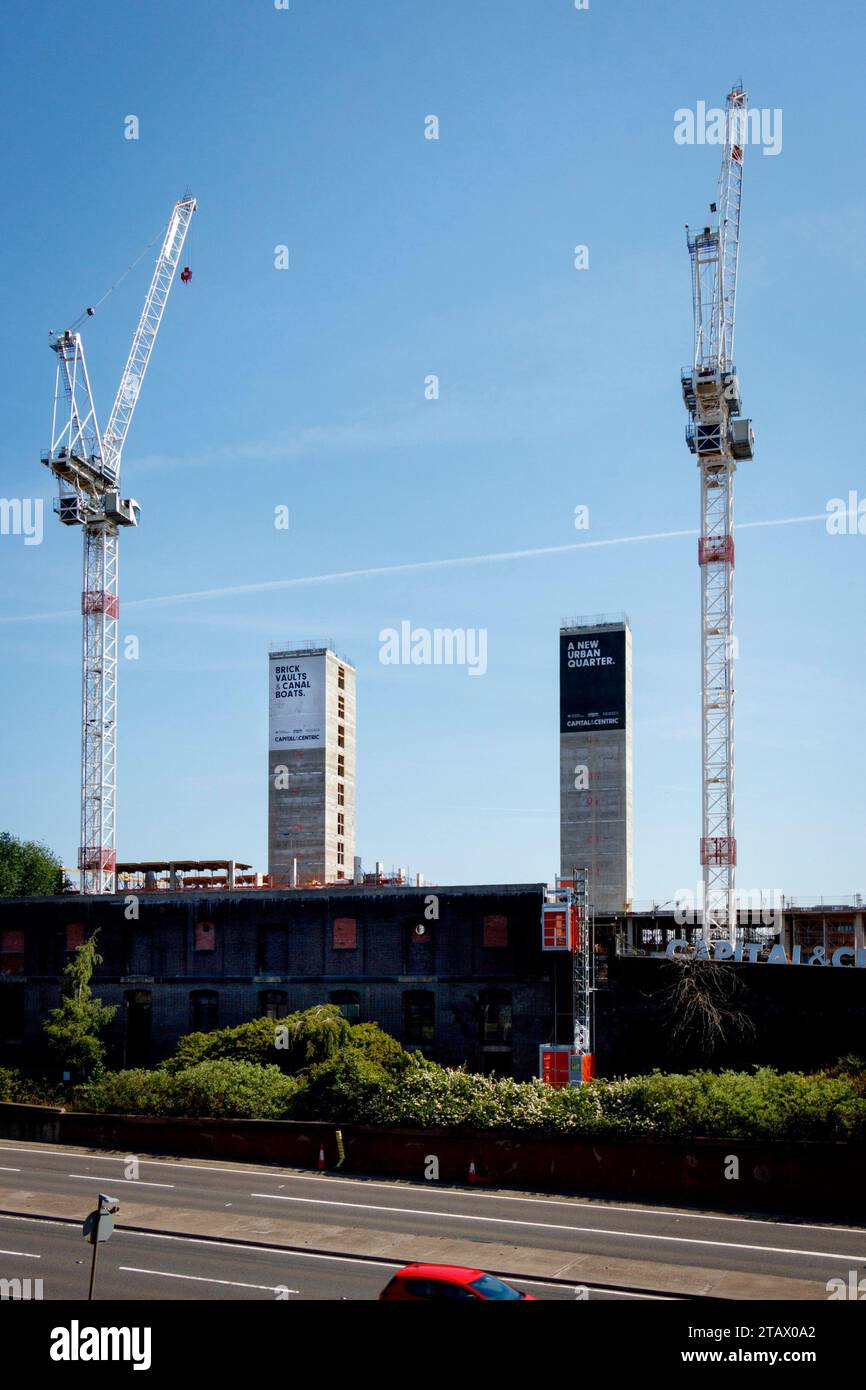 two construction cranes new urban quarter the goods yard developers ...