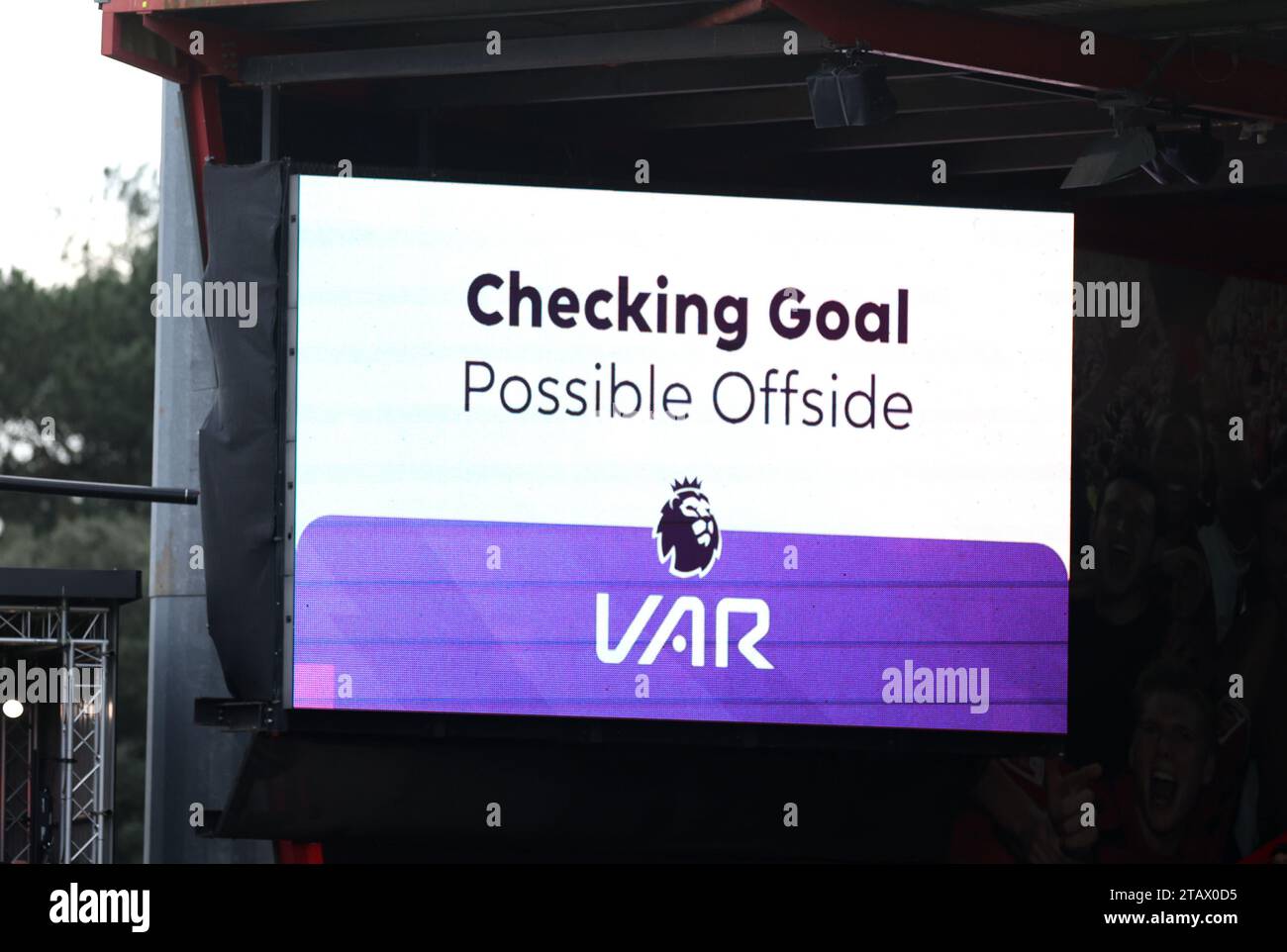 A VAR Check for offside following an Aston Villa goal during the ...