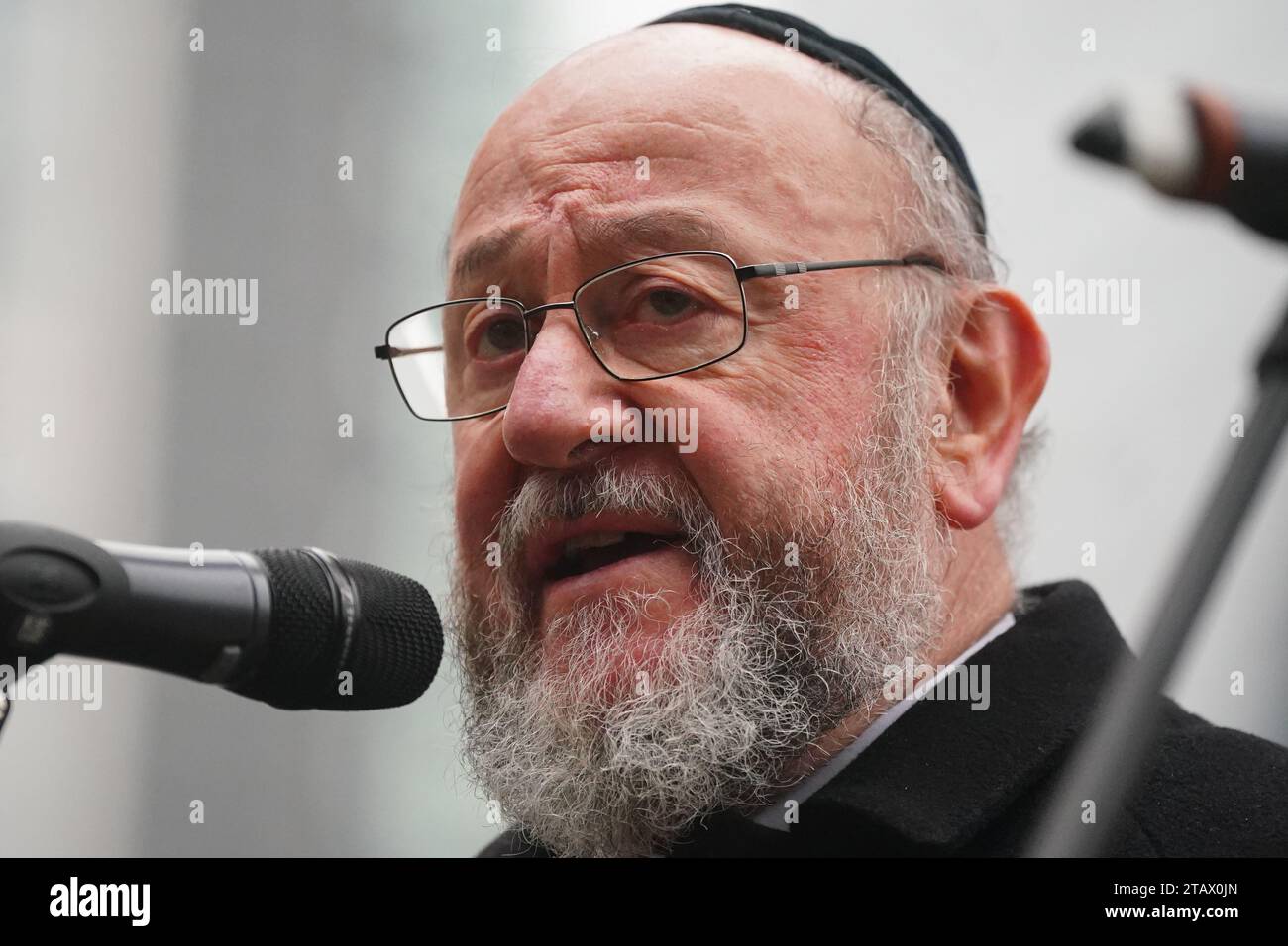 Chief Rabbi Sir Ephraim Mirvis speaks during a a special ceremony to ...
