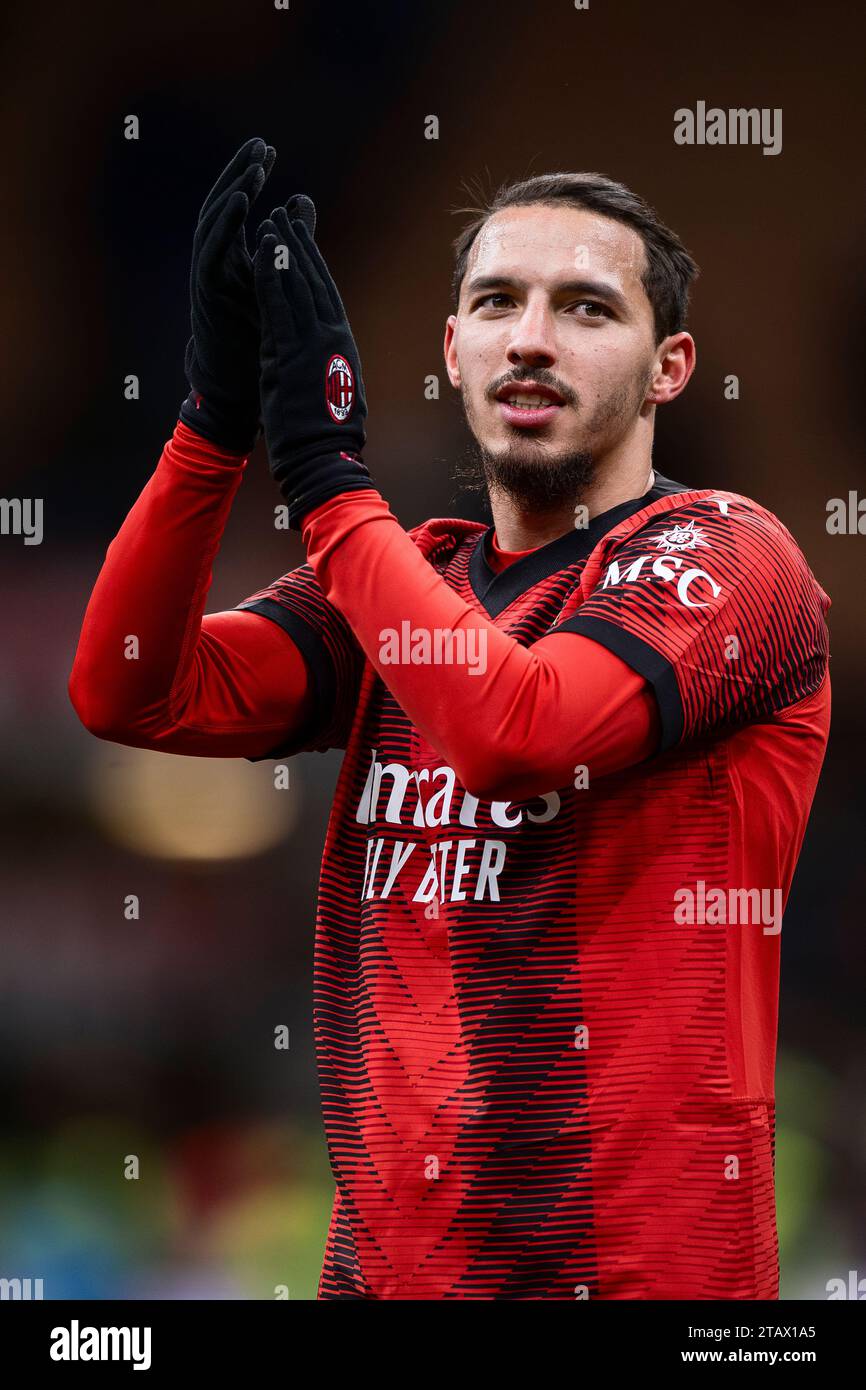 Milan, Italy. 2 December 2023. Ismael Bennacer of AC Milan gestures at the end of the Serie A ...
