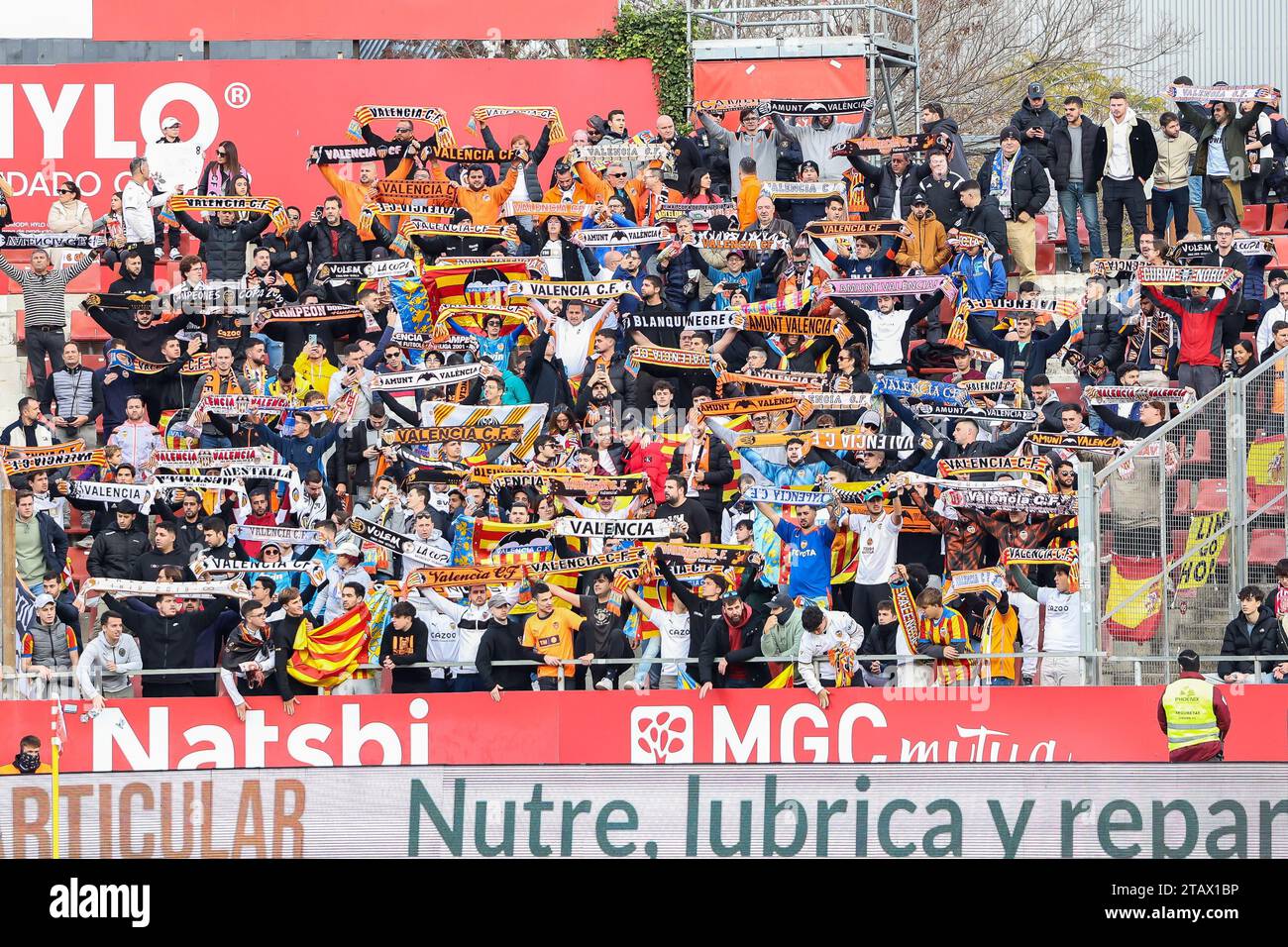 Girona, Spain. 02nd Dec, 2023. Football fans of Valencia seen on the ...
