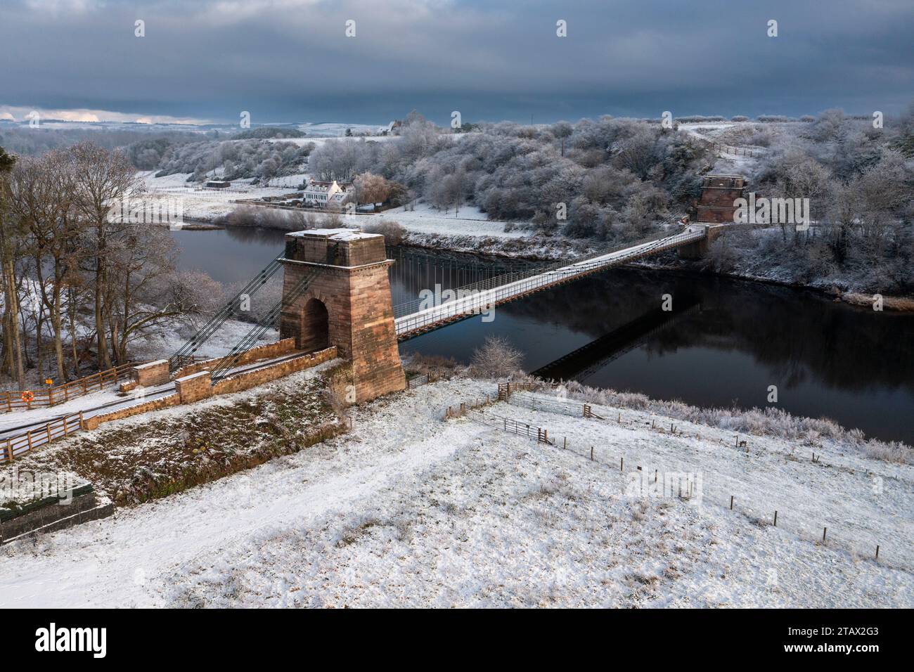 The recently refurbished Union Chain Bridge crossing the River Tweed ...