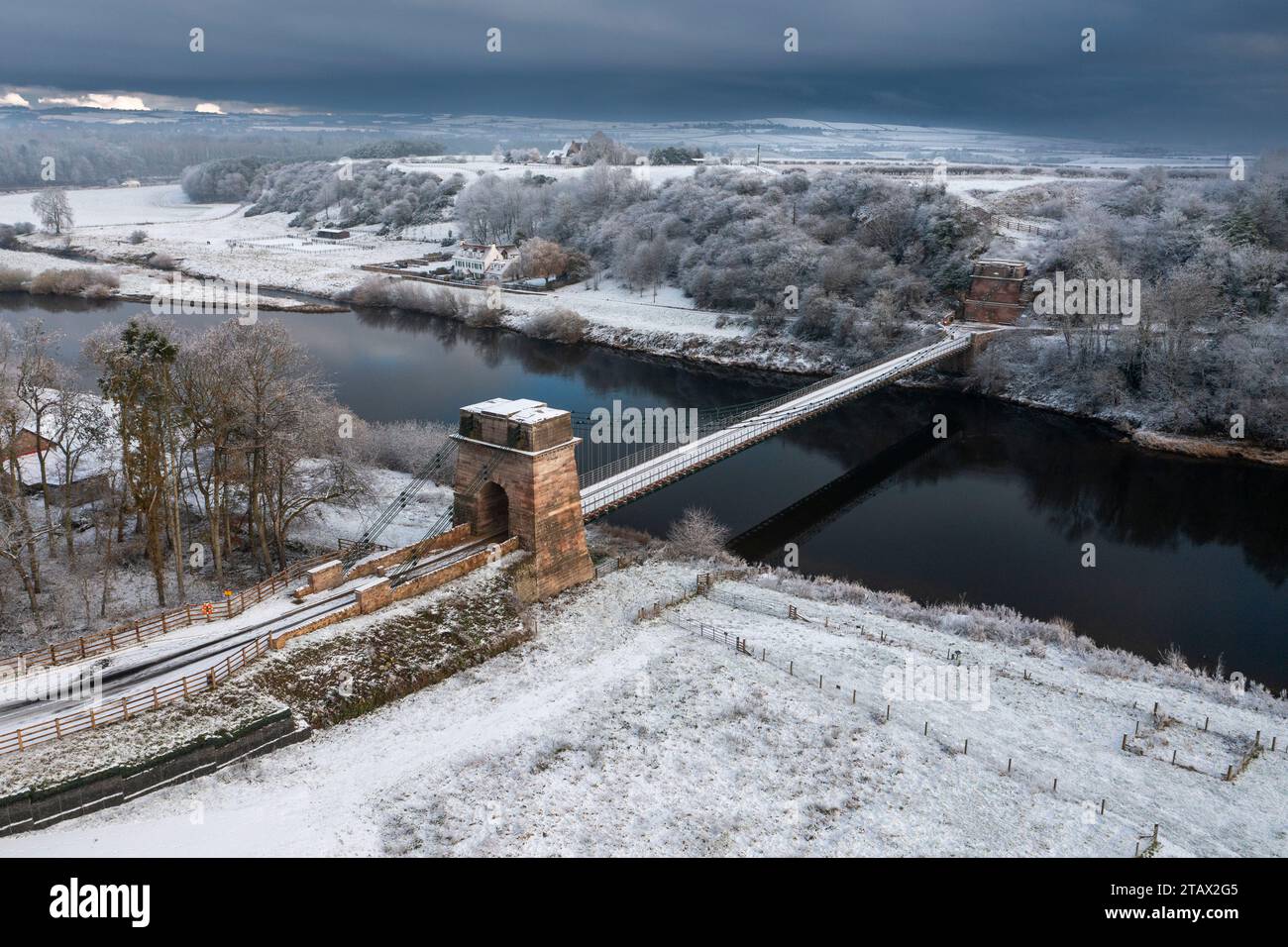 The recently refurbished Union Chain Bridge crossing the River Tweed ...