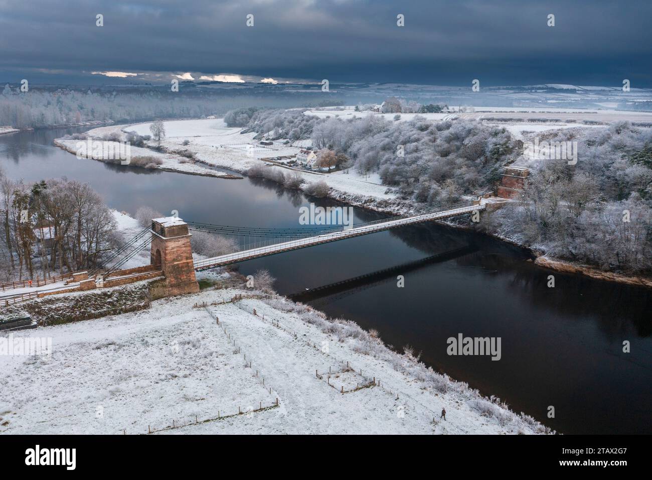 The recently refurbished Union Chain Bridge crossing the River Tweed ...