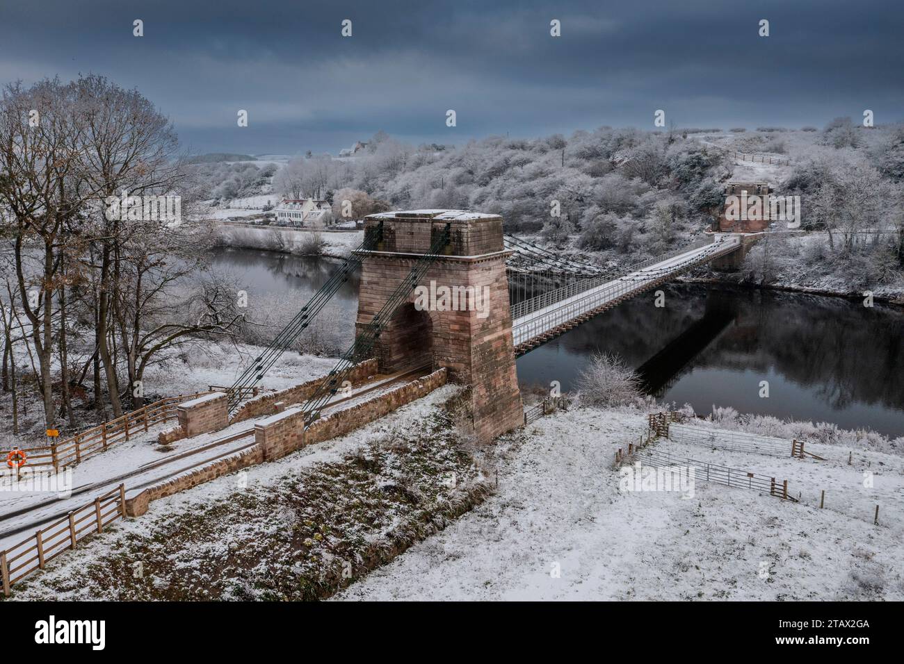 The recently refurbished Union Chain Bridge crossing the River Tweed ...