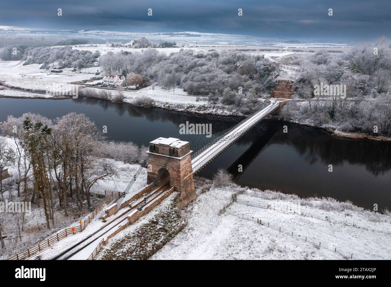 The recently refurbished Union Chain Bridge crossing the River Tweed ...