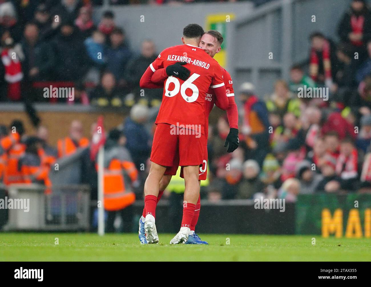 Liverpool's Alexis Mac Allister (right) celebrate with Trent Alexander ...