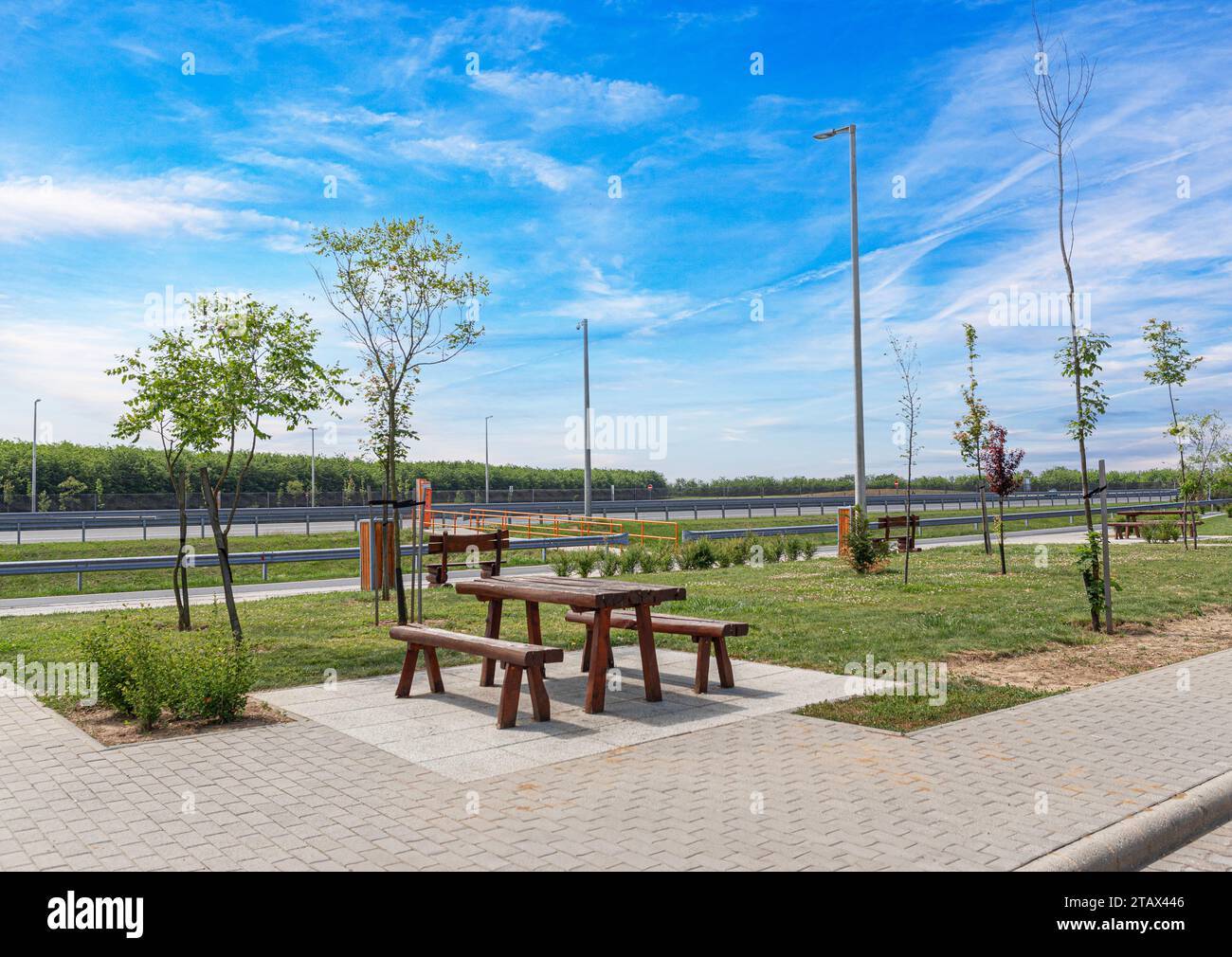 Rest area on a highway Stock Photo - Alamy