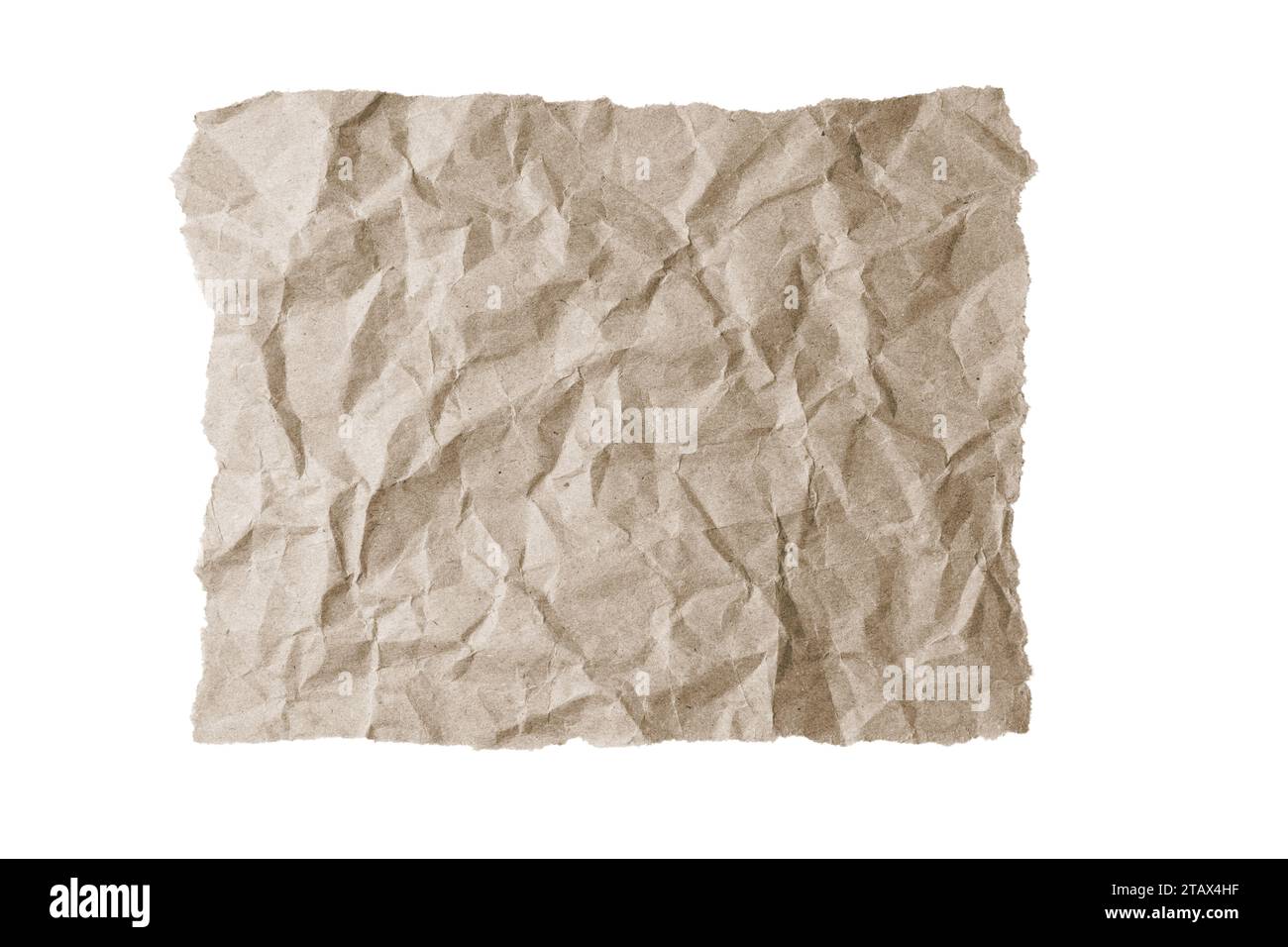 Brown crumpled rectangle sheet of paper with torn edge isolated on ...
