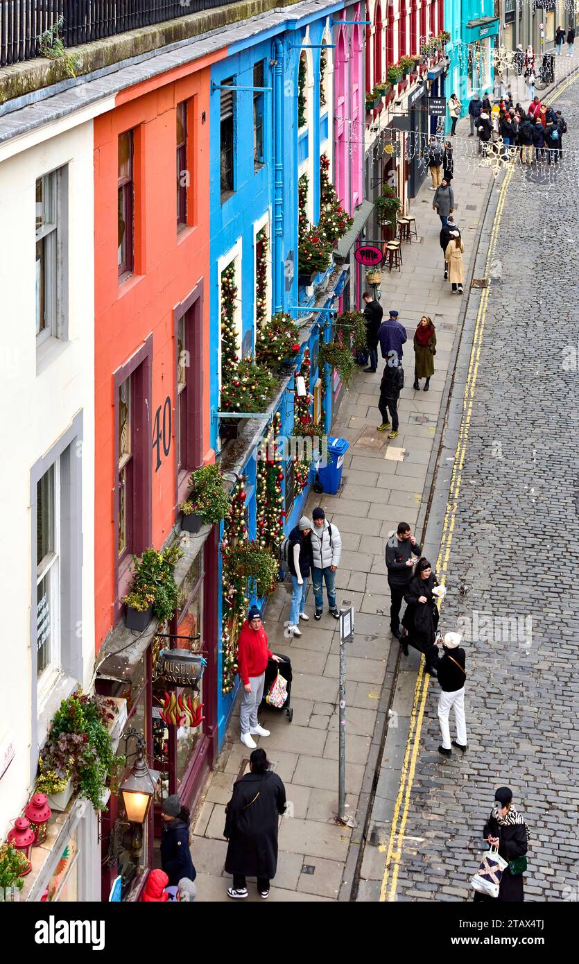 Edinburgh Scotland Victoria Street view from terrace to a row of ...